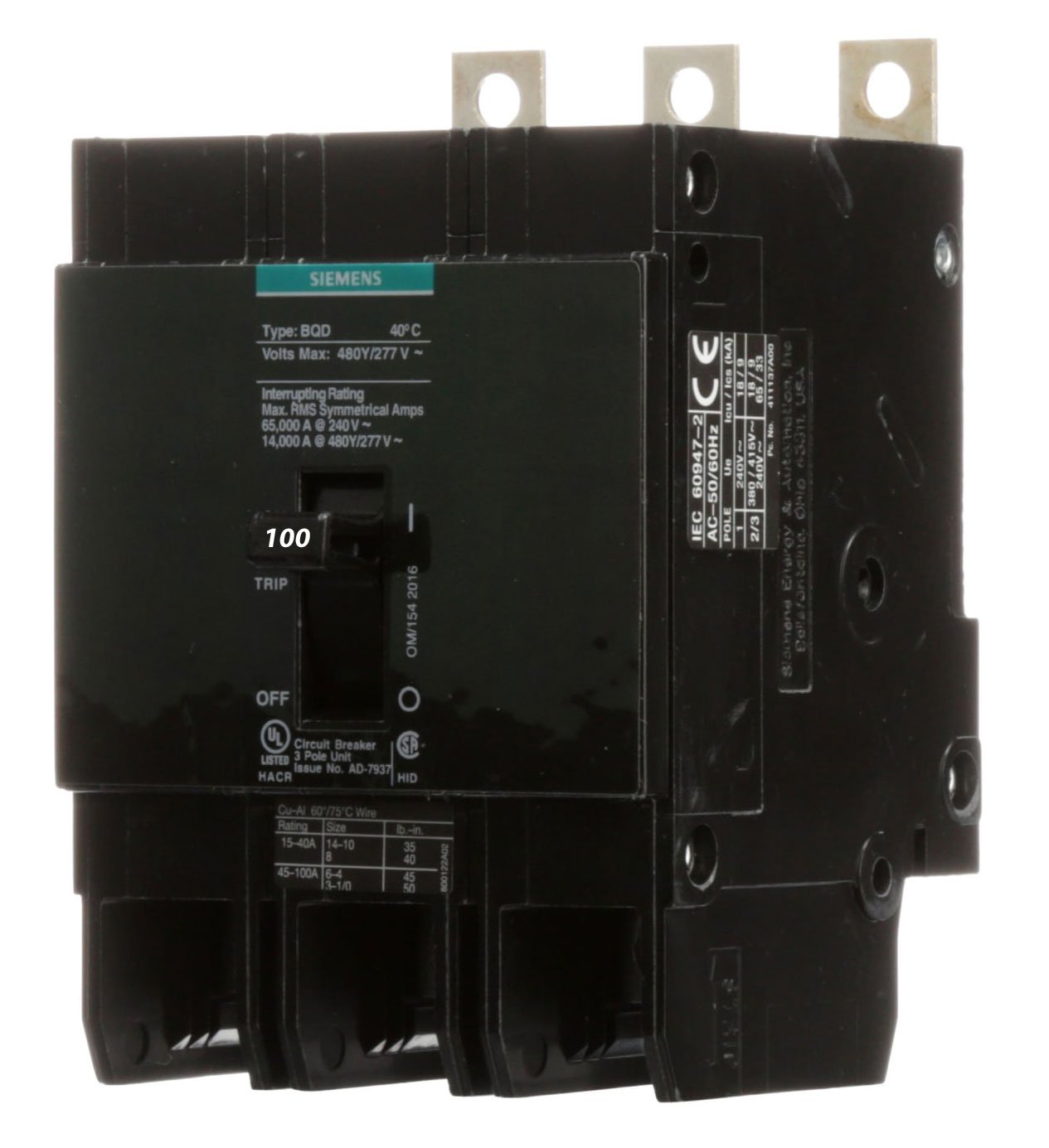 BQD3100 - Siemens - 100 Amp Molded Case Circuit Breaker ...