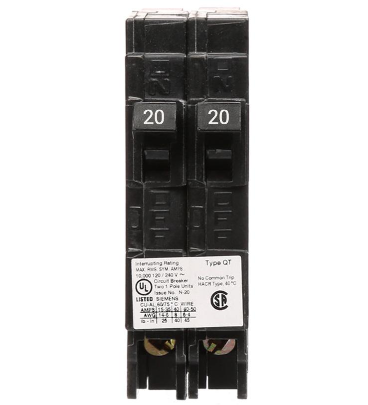 Q2020NC - Siemens - 20 Amp Tandem Circuit Breaker – SimplyBreakers.com